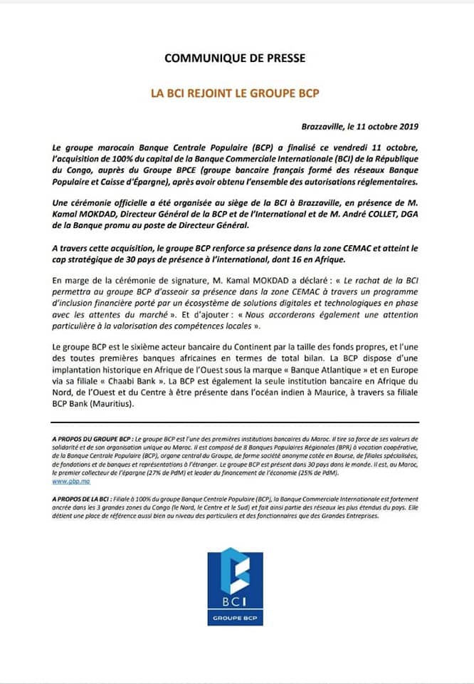 #bci #congo #brazzaville #acquisition #bcp #banqueatlentique – BCI